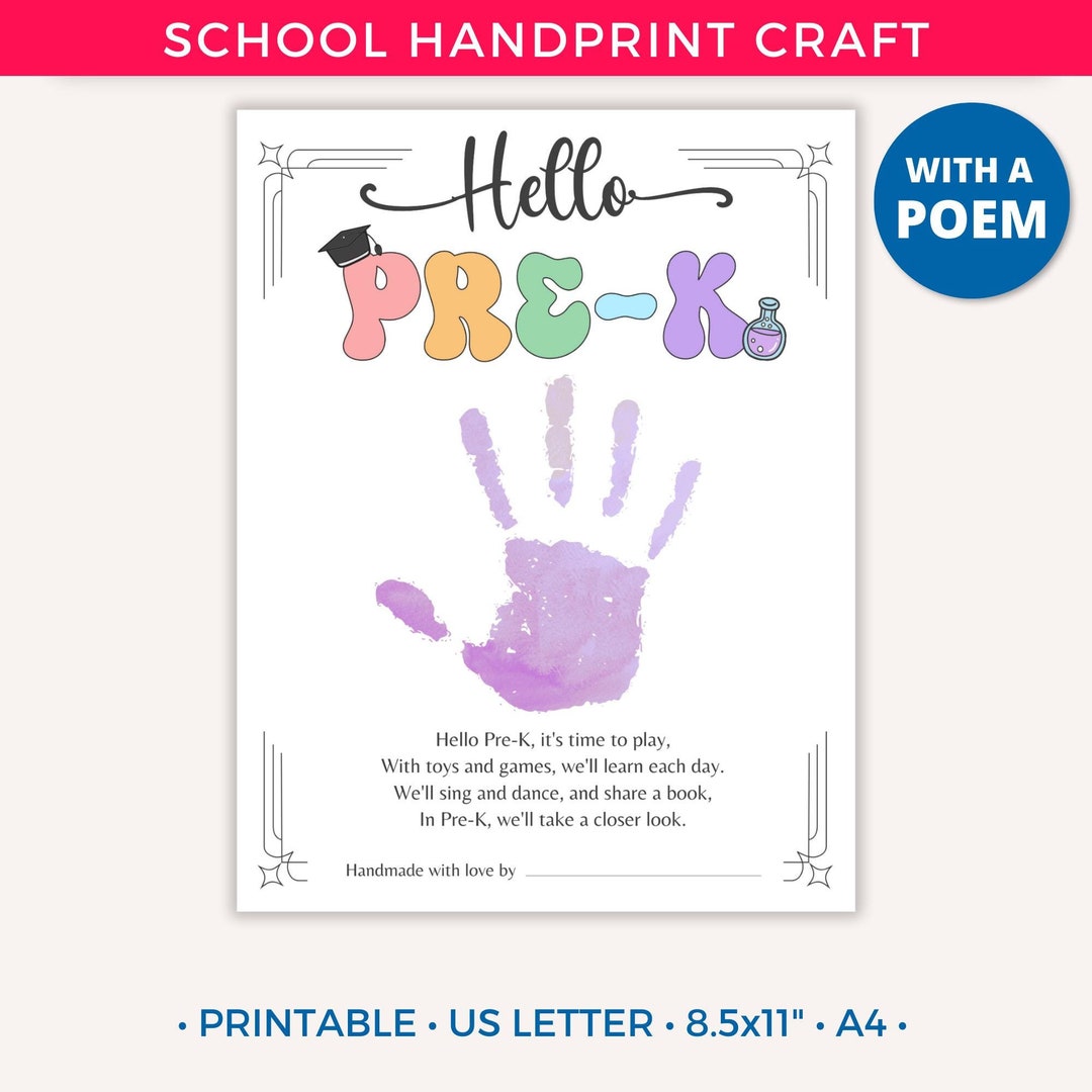 First Day of Preschool Handprint Printable Craft, Back to School ...