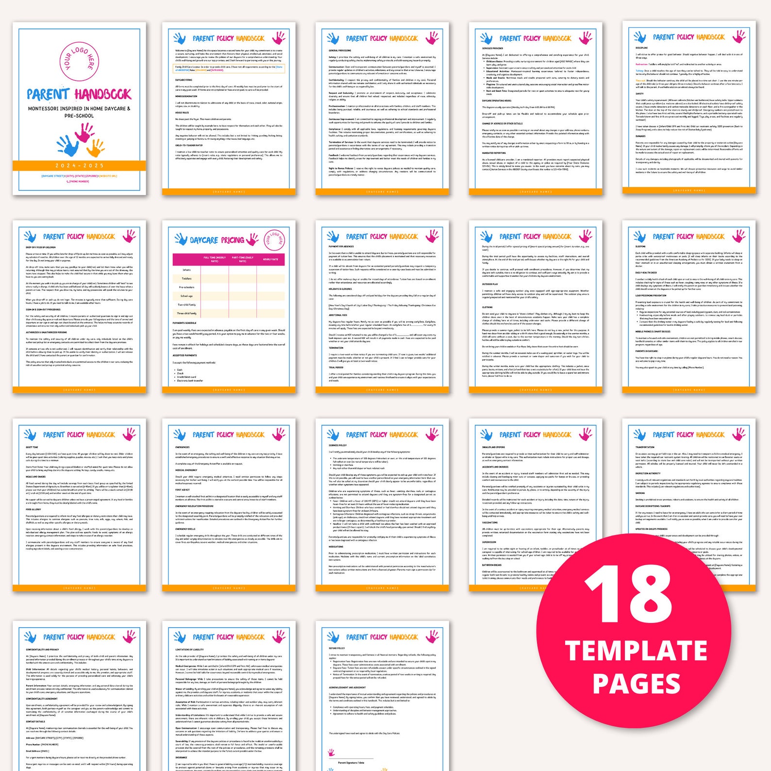 Home Daycare Parent Handbook Template, Editable Daycare Handbook ...