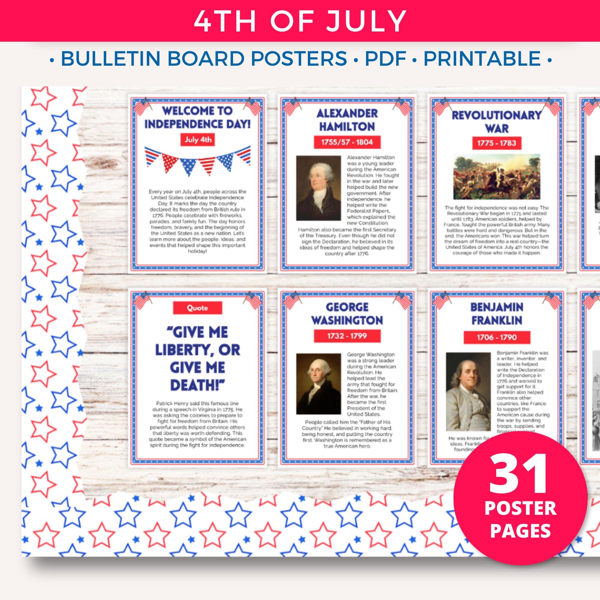 4th of July Posters, Printable Bulletin Board Posters, Educational ...