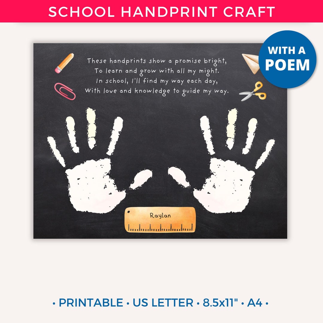 Back to School Handprint Printable Craft, First Day of School Handprint ...