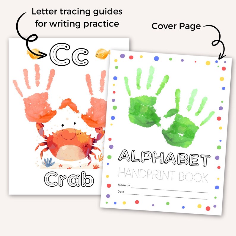 ABC A-Z Alphabet Animal Handprint Book Printable, Alphabet Handprint ...