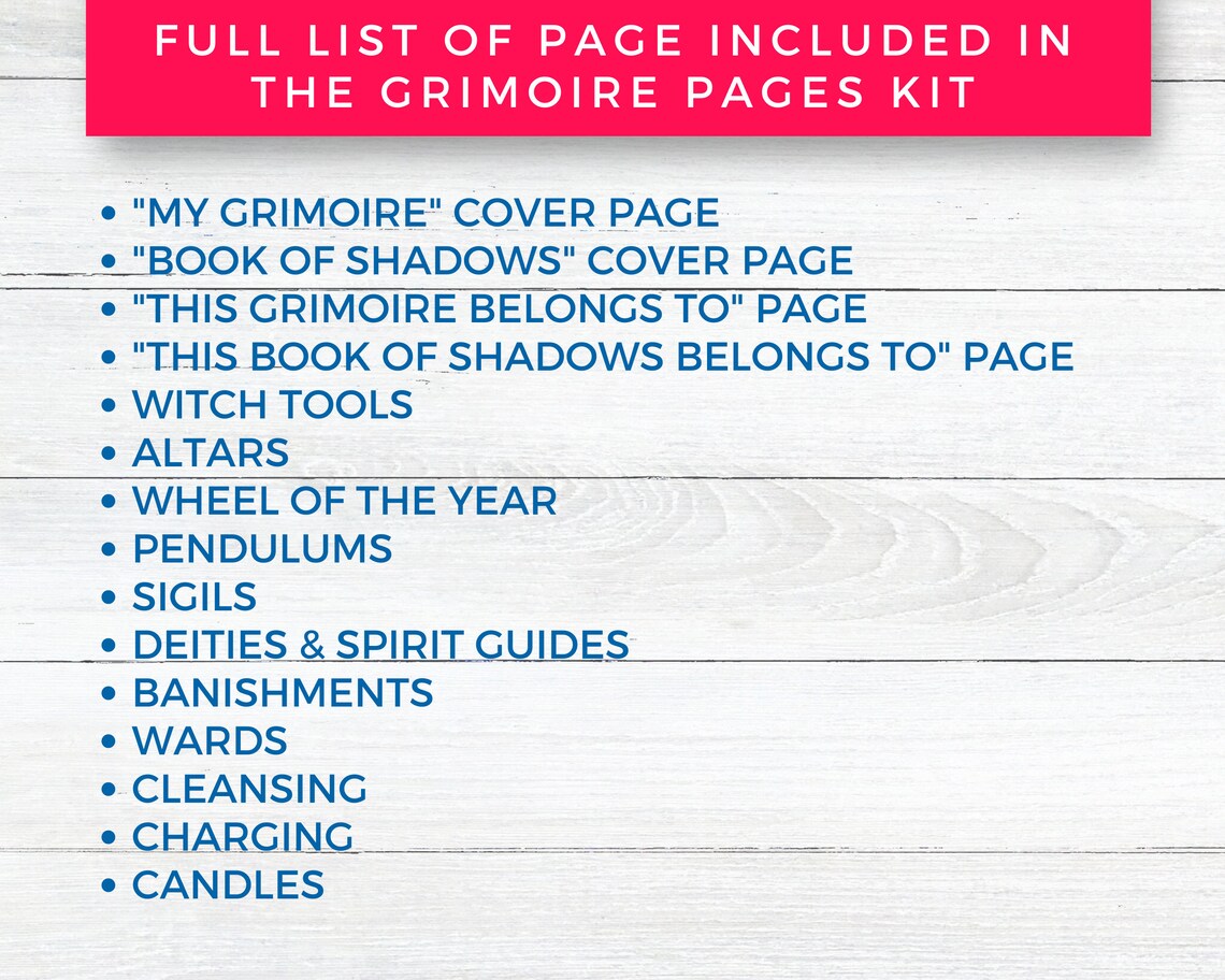 Witch Planner Dividers for Book of Shadows Grimoire Pages, Digital ...