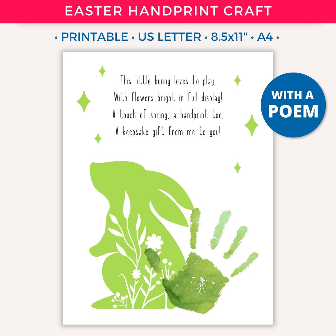 Easter Handprint Craft, Printable Easter Bunny Handprint Art for Kids ...