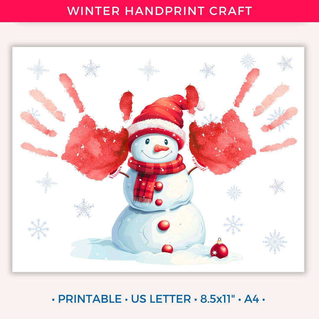 Winter Snowman Handprint Art, Winter Handprint Craft Printable for Kids ...