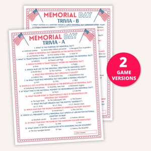 Memorial Day Trivia Game Printable, Memorial Day Party Games for Kids ...