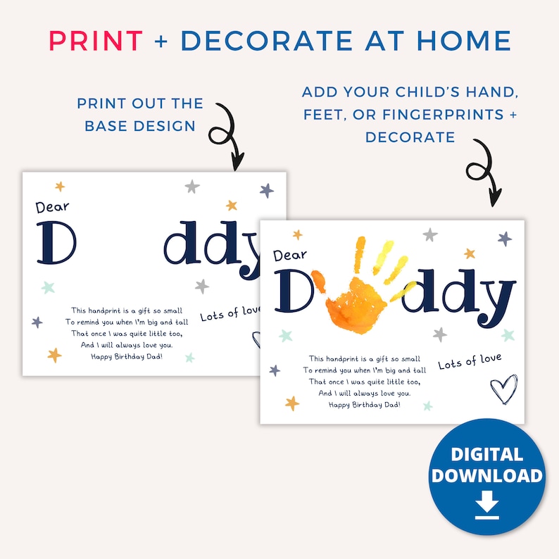 Dad Birthday Handprint Printable Craft, Fathers Day Handprint Art, My ...
