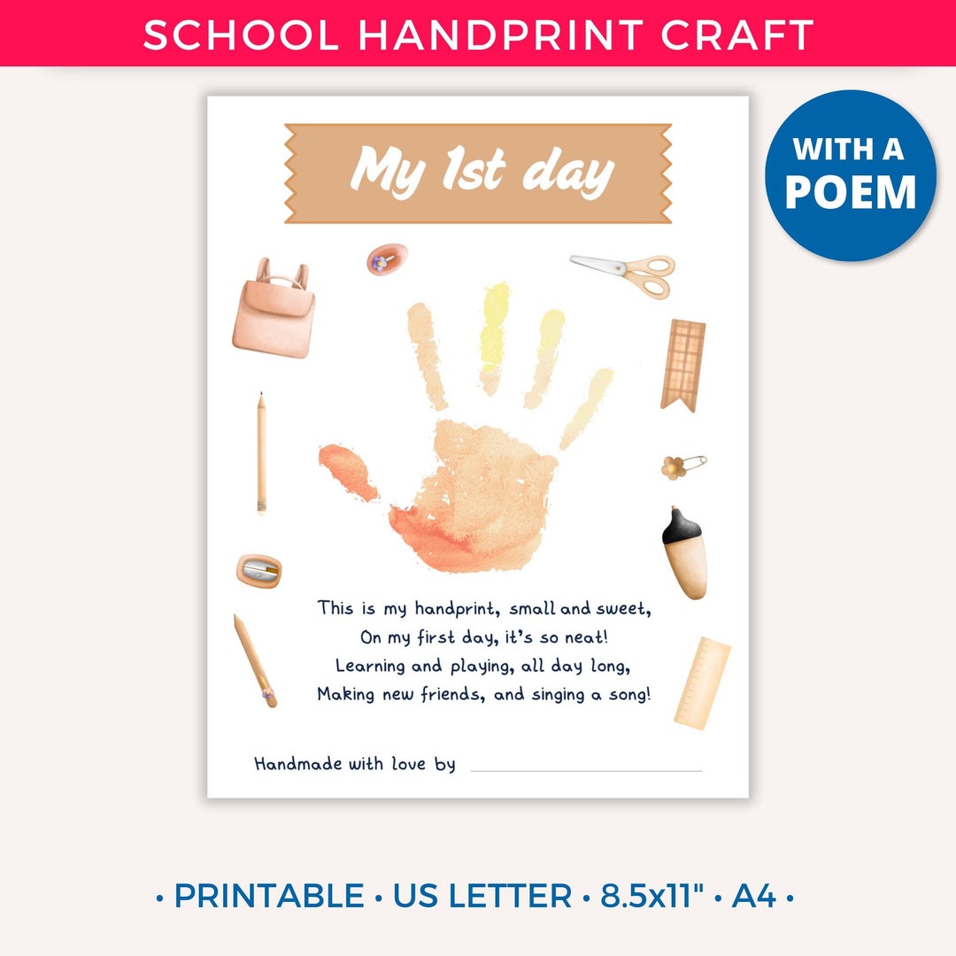 First Day of School Handprint Printable Craft, Back to School Handprint ...
