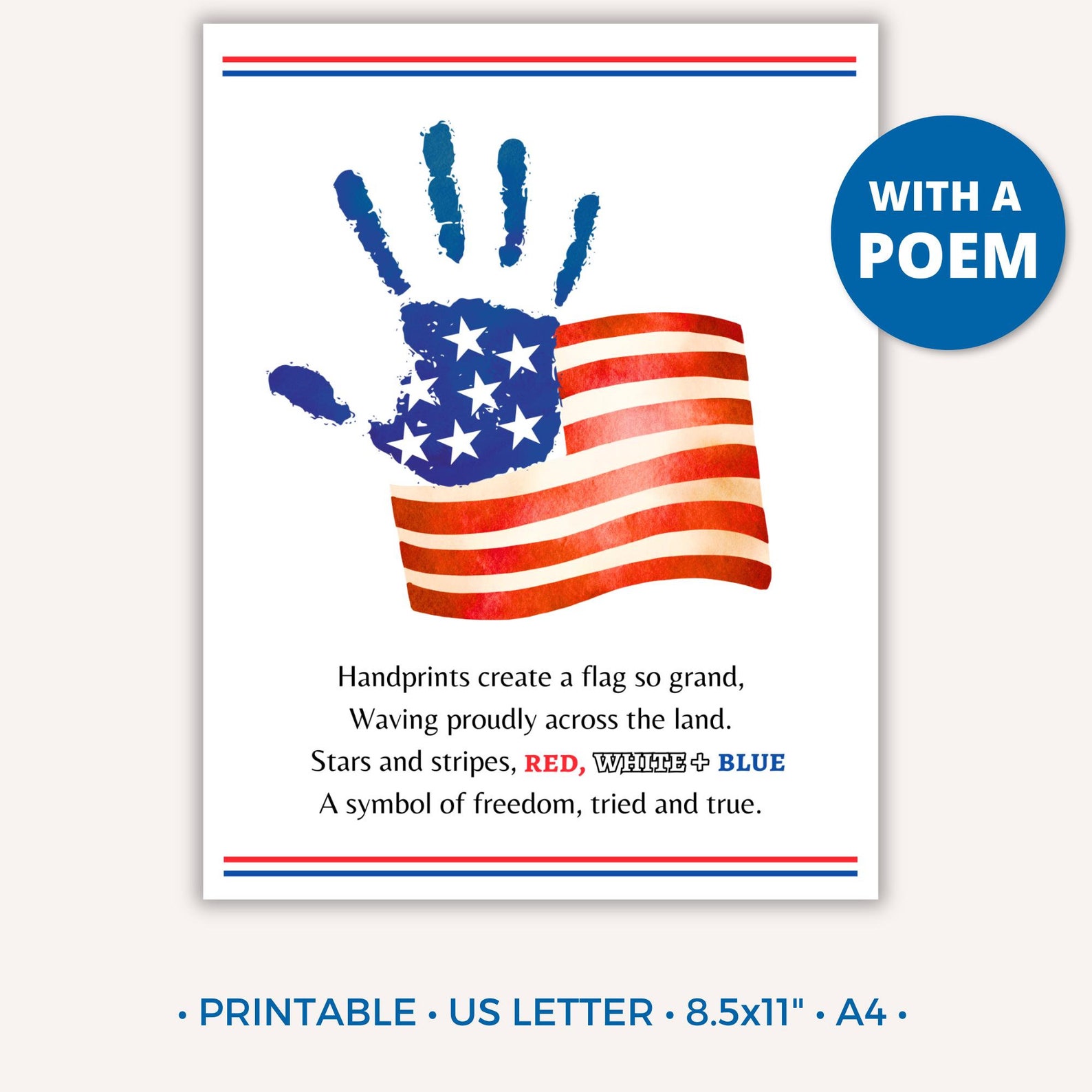 Flag Handprint Craft Printable, Labor Day Handprint Art, Fourth of July ...