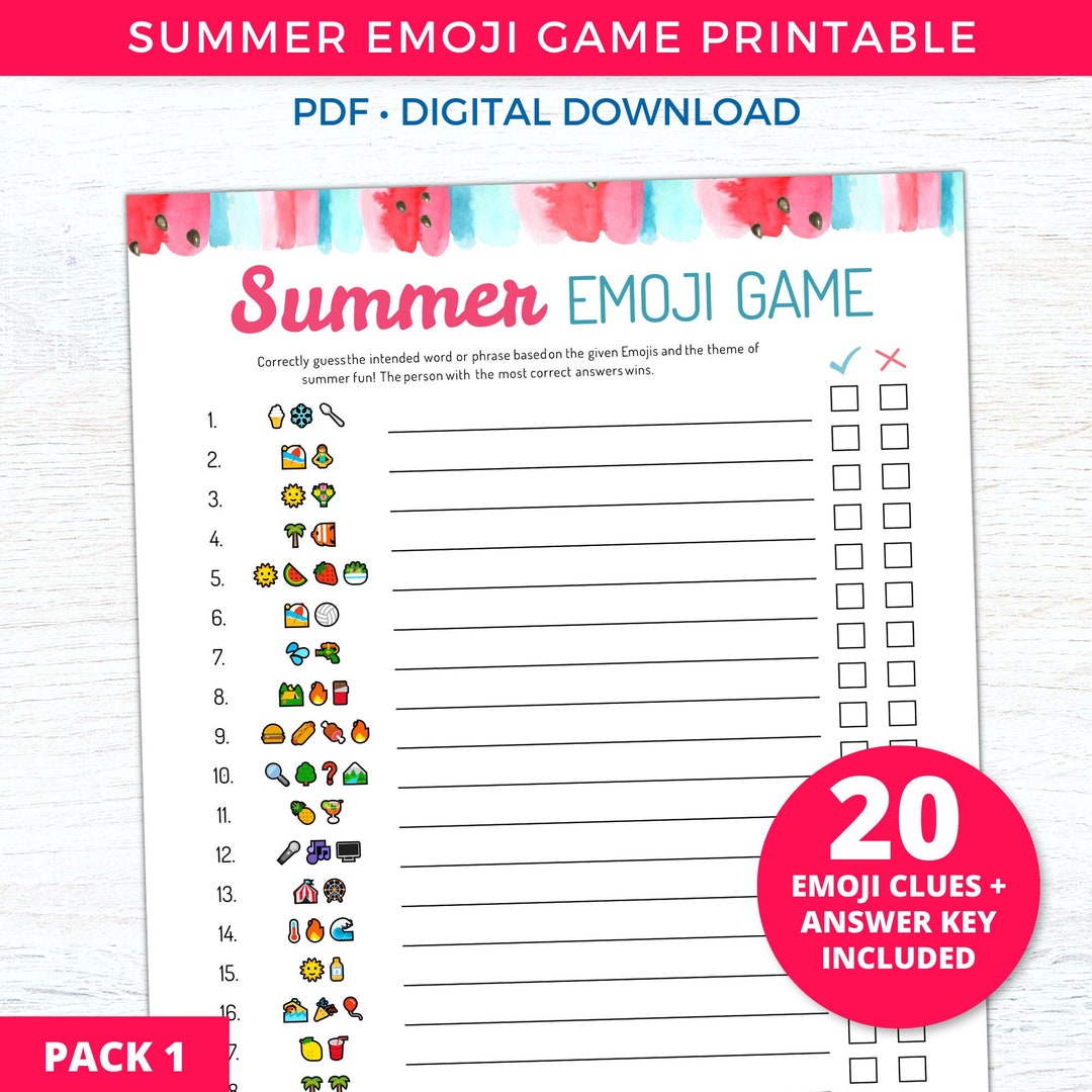 Summer Emoji Game, Summer Activities and Games, Printable Activities ...