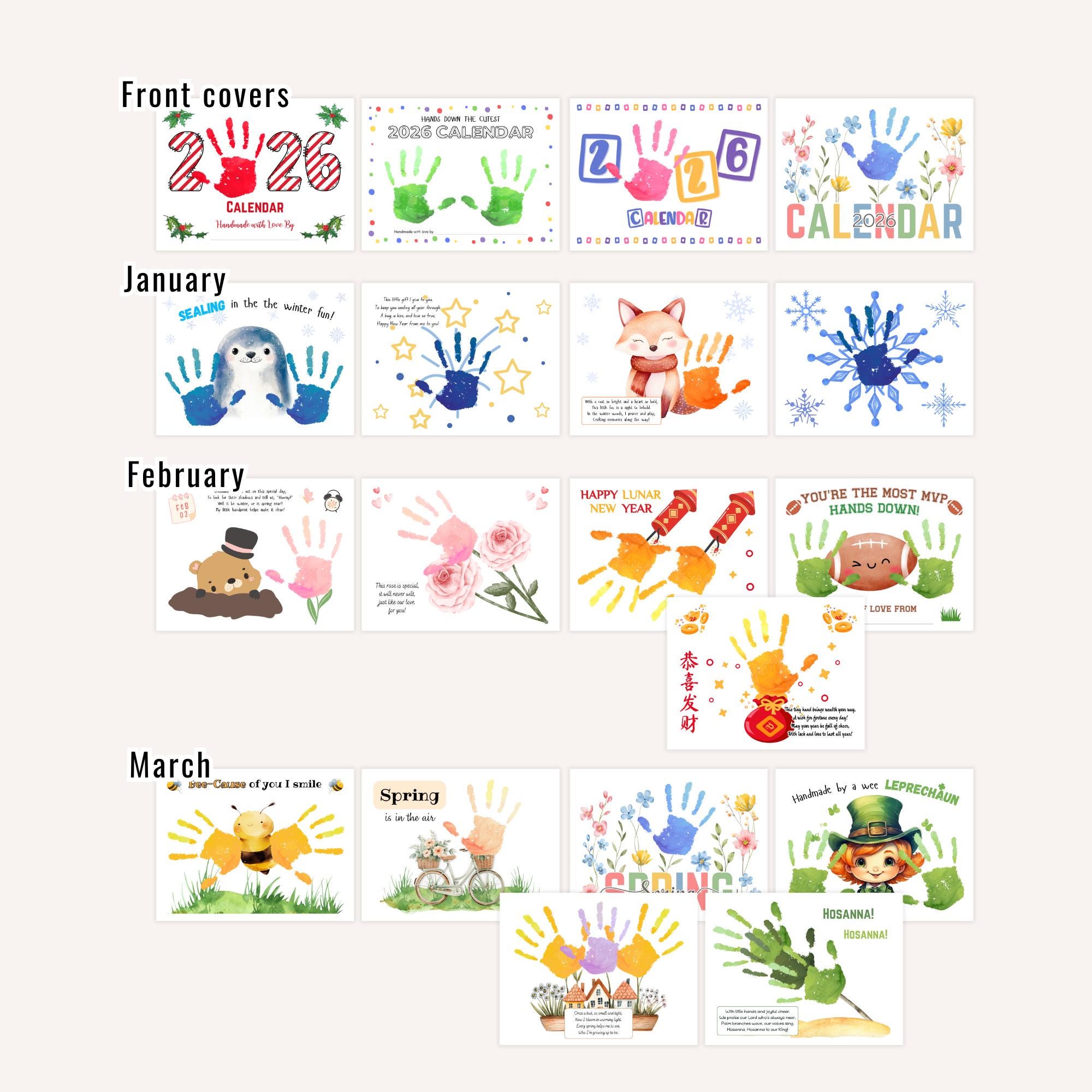 Handprint Calendar 2026 Template, Printable DIY Craft Keepsake ...