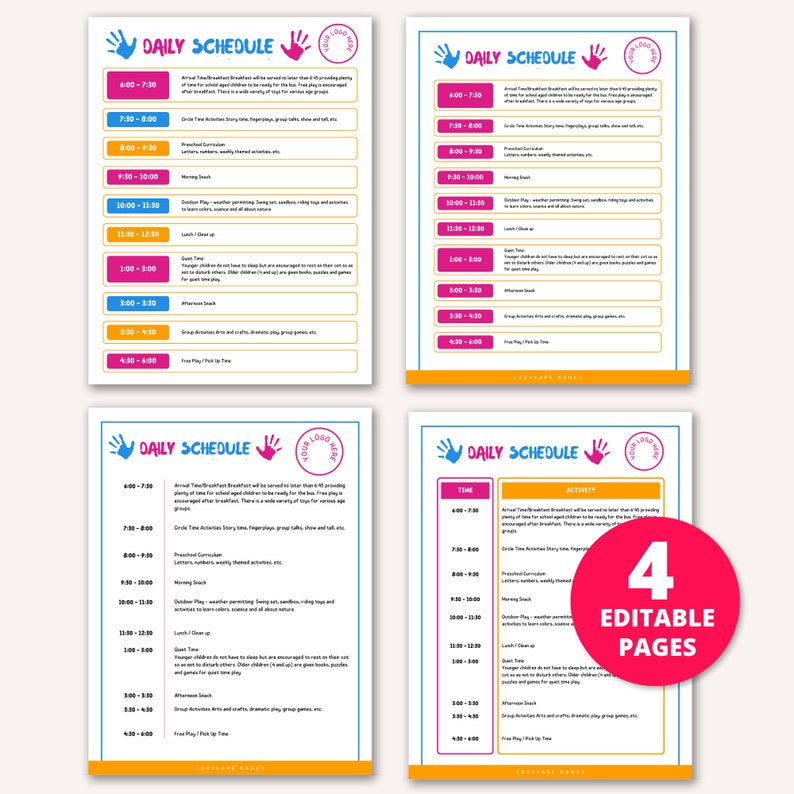 In Home Daycare Daily Schedule Template, Toddler Schedule Template ...