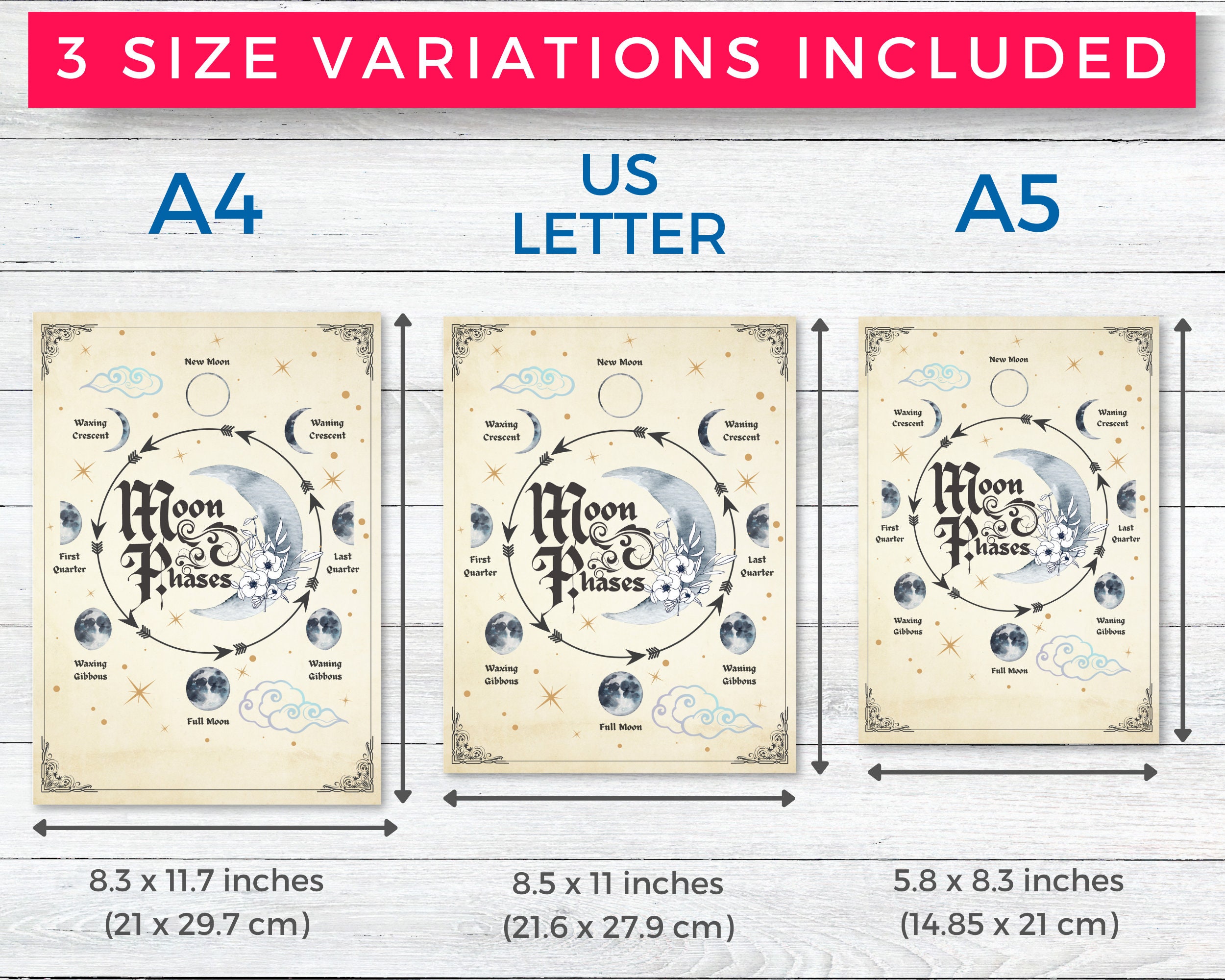 Moon Phases Printable Witch Magic Grimoire Pages Witchcraft | Etsy