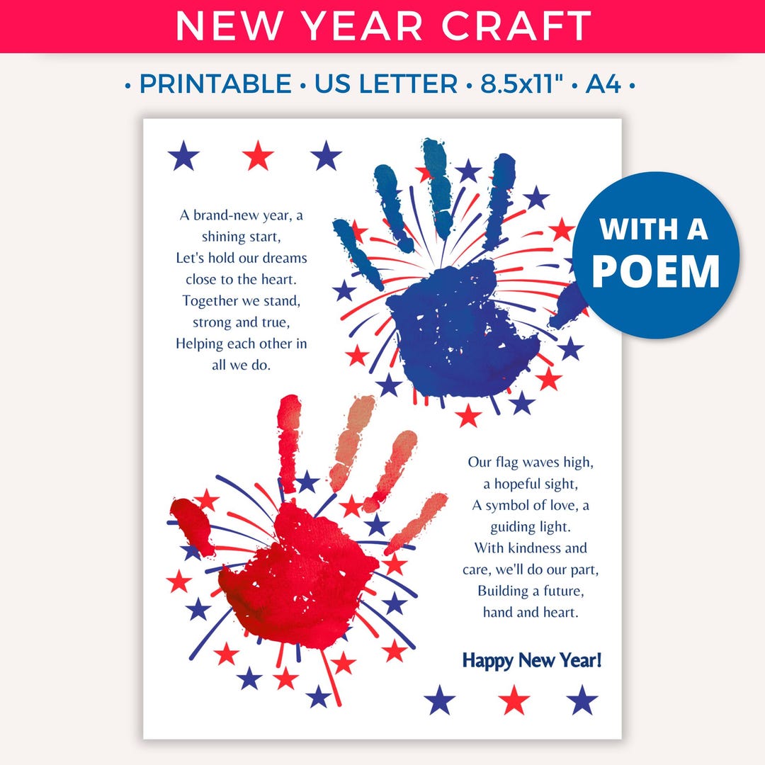 Happy New Year Handprint Craft Bundle, New Year Handprint Art Printable ...