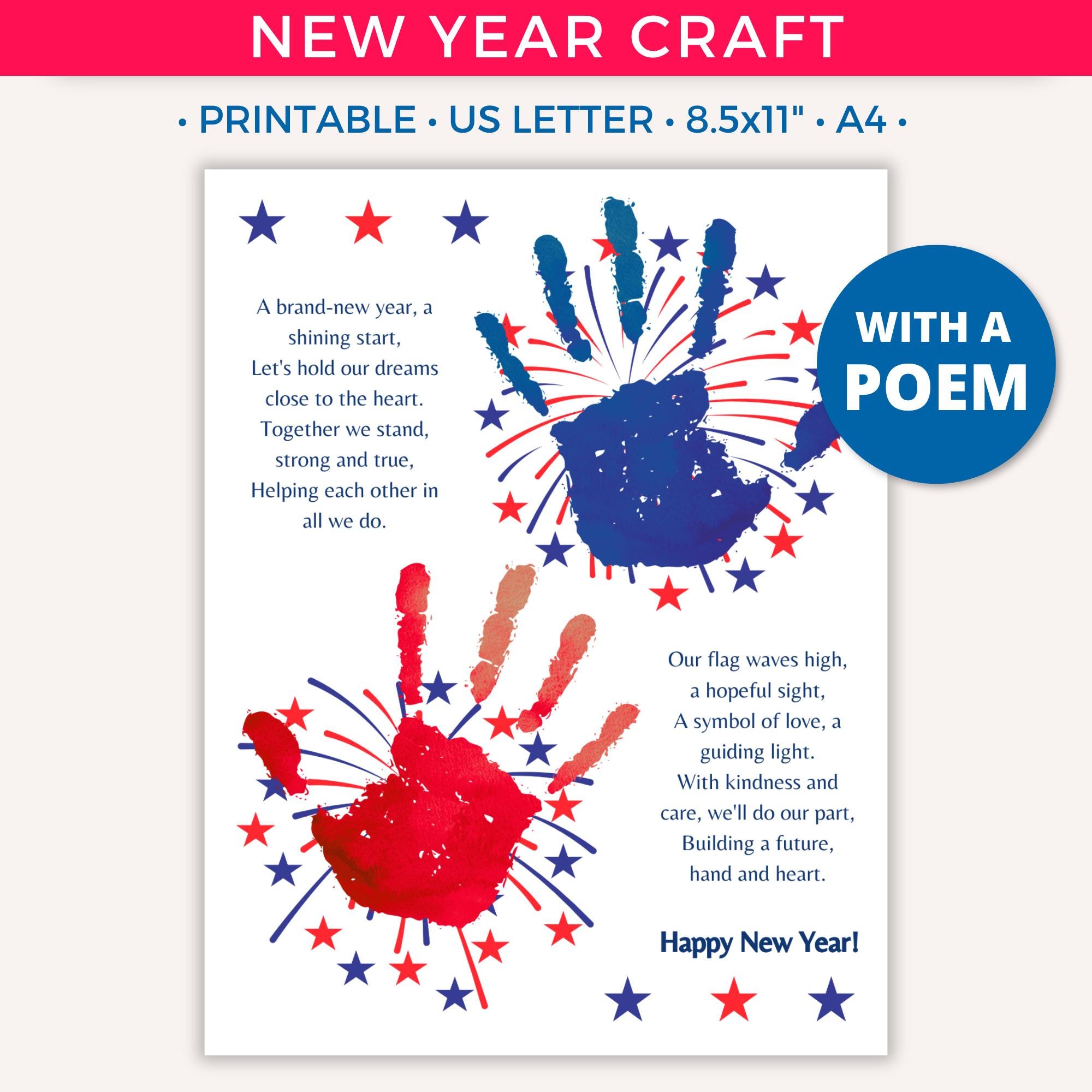 Happy New Year Handprint Craft Bundle, New Year Handprint Art Printable ...