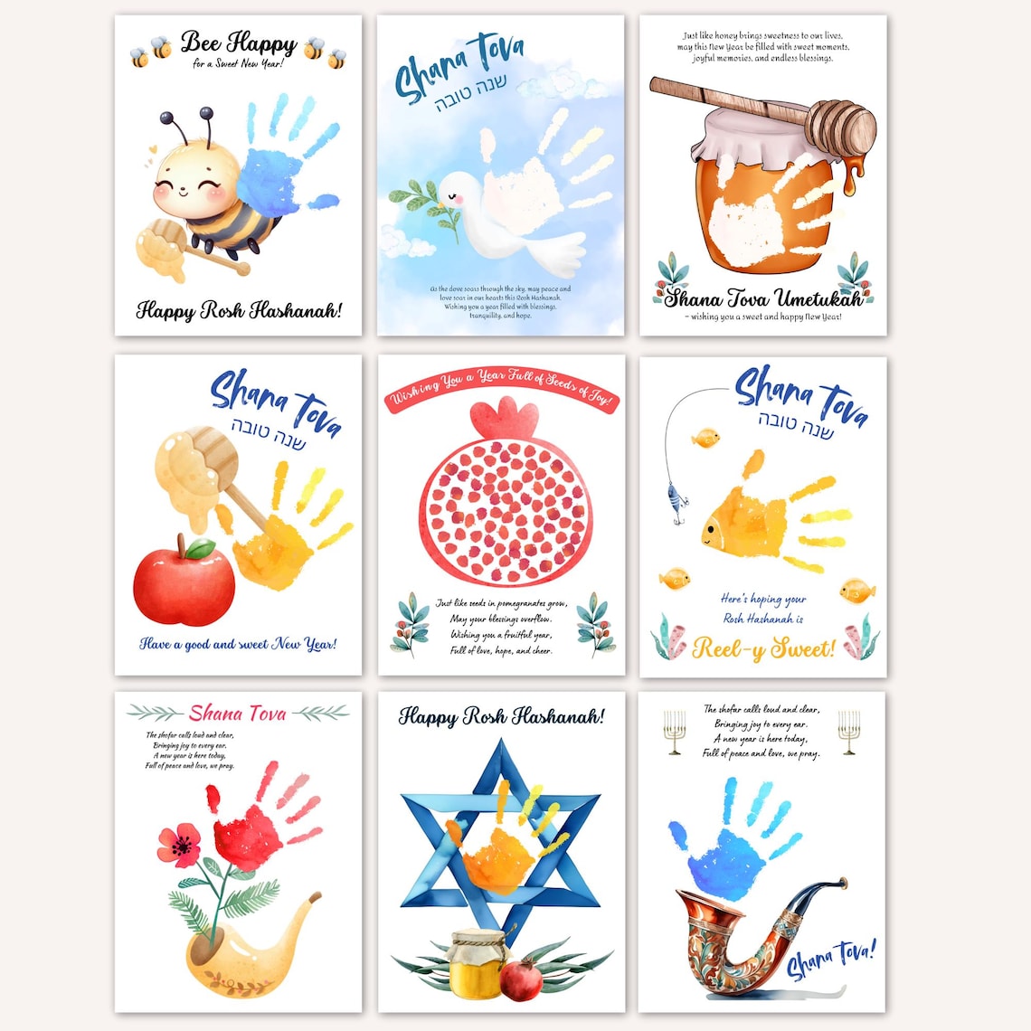 Rosh Hashanah Handprint Printable Craft Bundle, Shana Tova Handprint ...