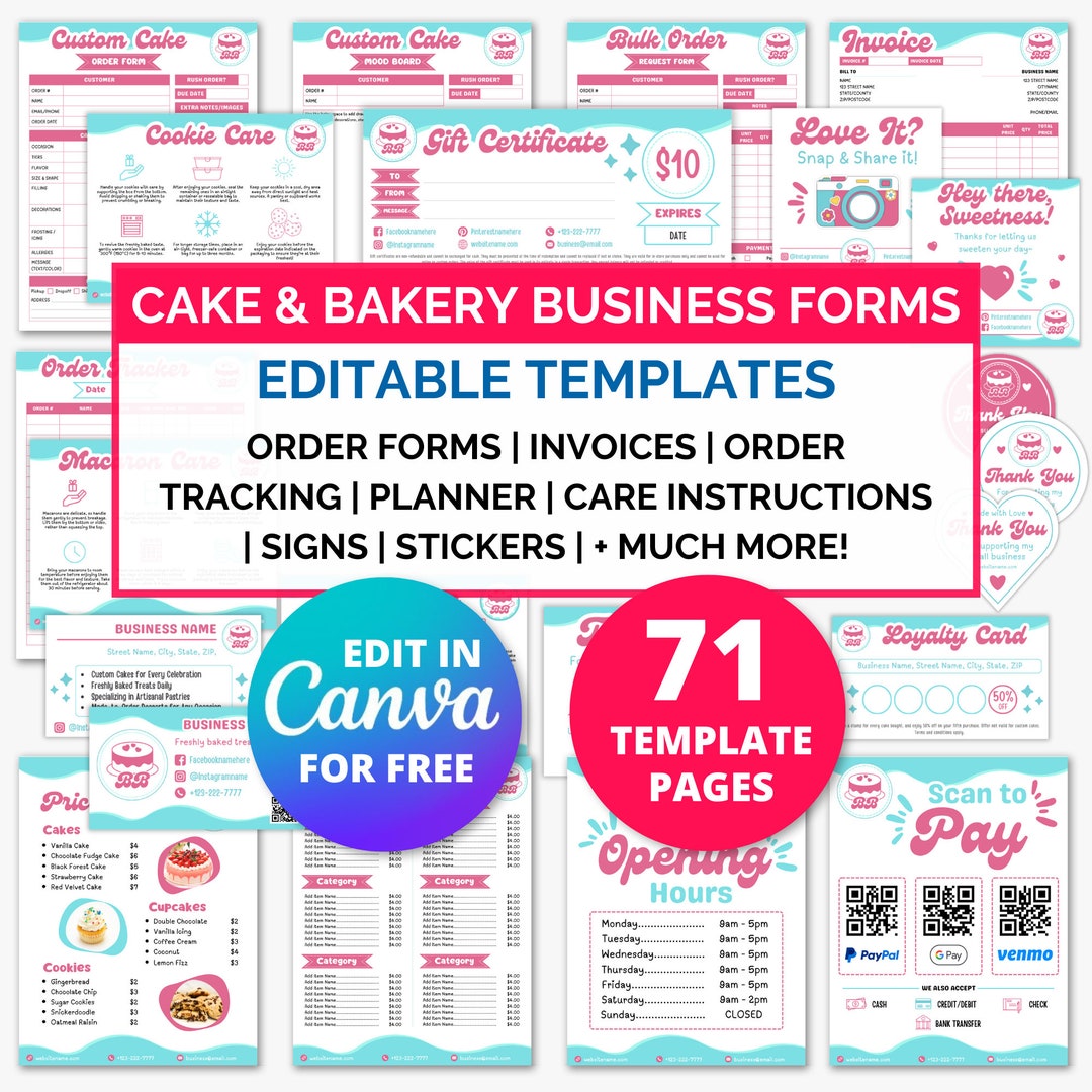 Bakery Business Plan Template, Cake Business Cards, Bakery Invoice ...