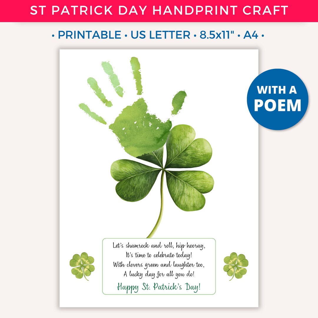 St Patricks Day Handprint Craft, Printable St Patrick Handprint Art for ...