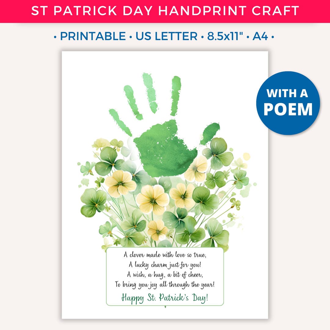 St Patricks Day Handprint Craft, DIY Printable Art for Kids, Toddler ...