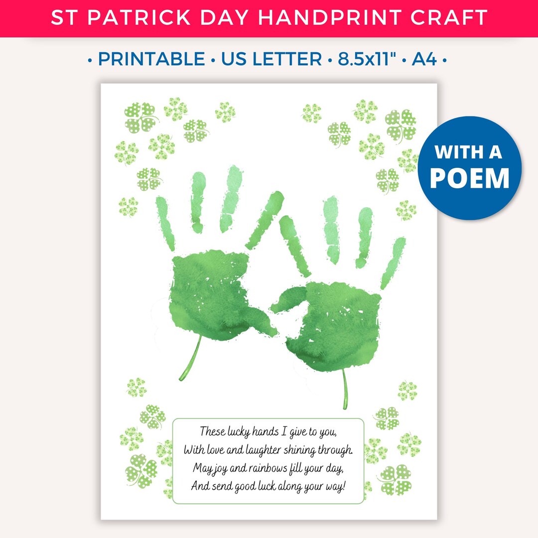 St Patricks Day Handprint Craft Clover, Printable St Patrick Handprint ...
