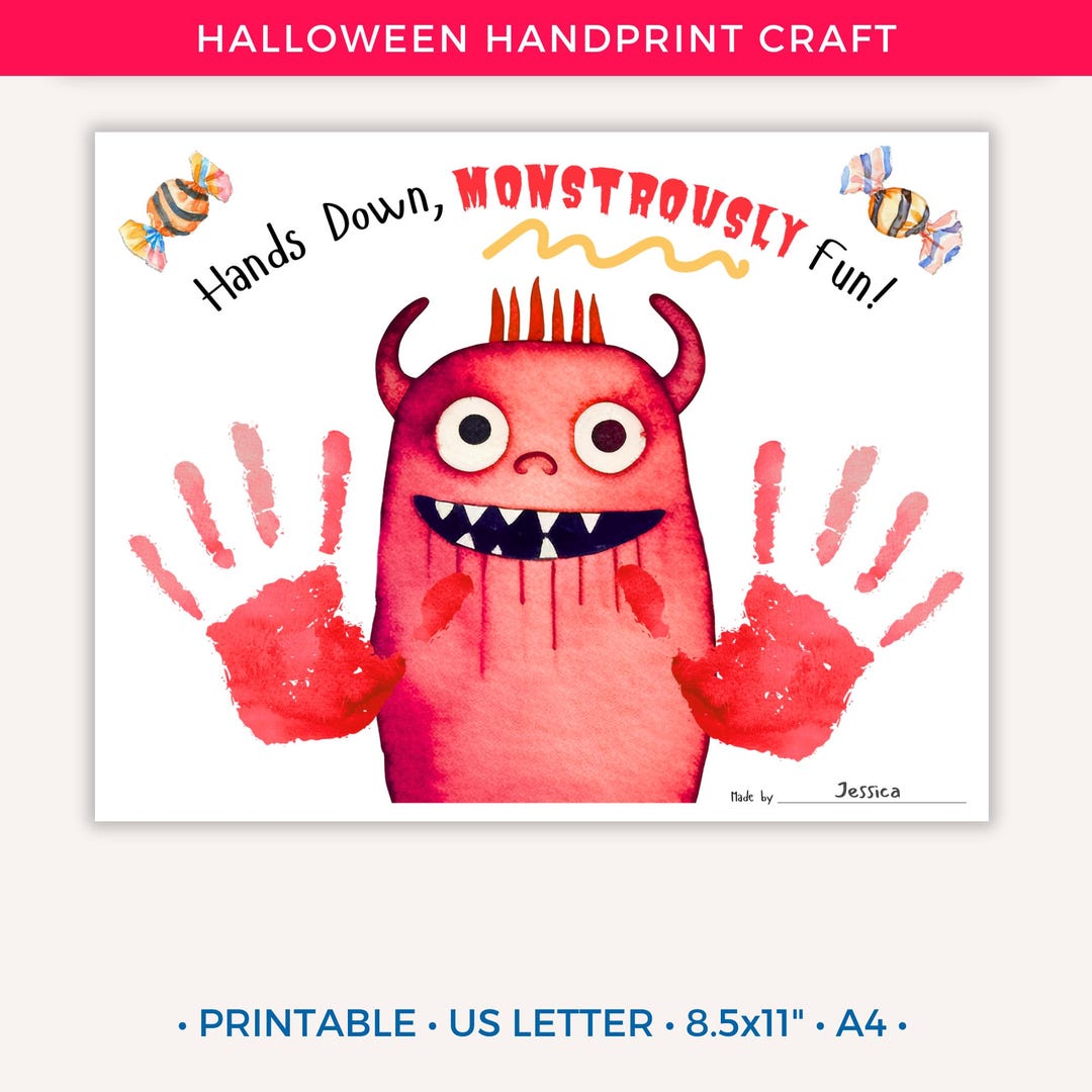 Halloween Handprint Art, Halloween Monster Handprint Craft Printable ...