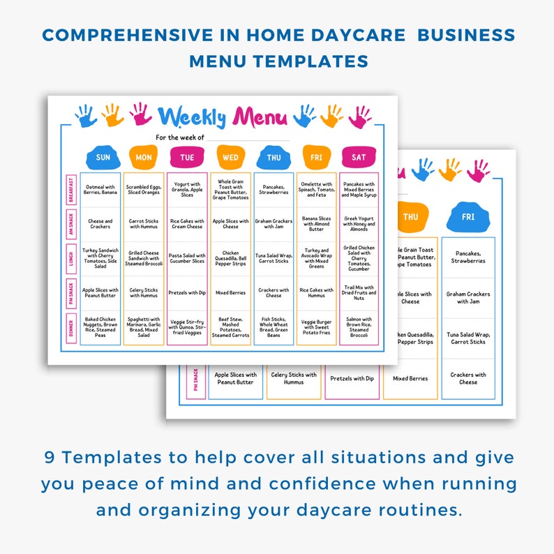 Editable Daycare Weekly Menu Template, Daycare Daily Schedule for Menu ...