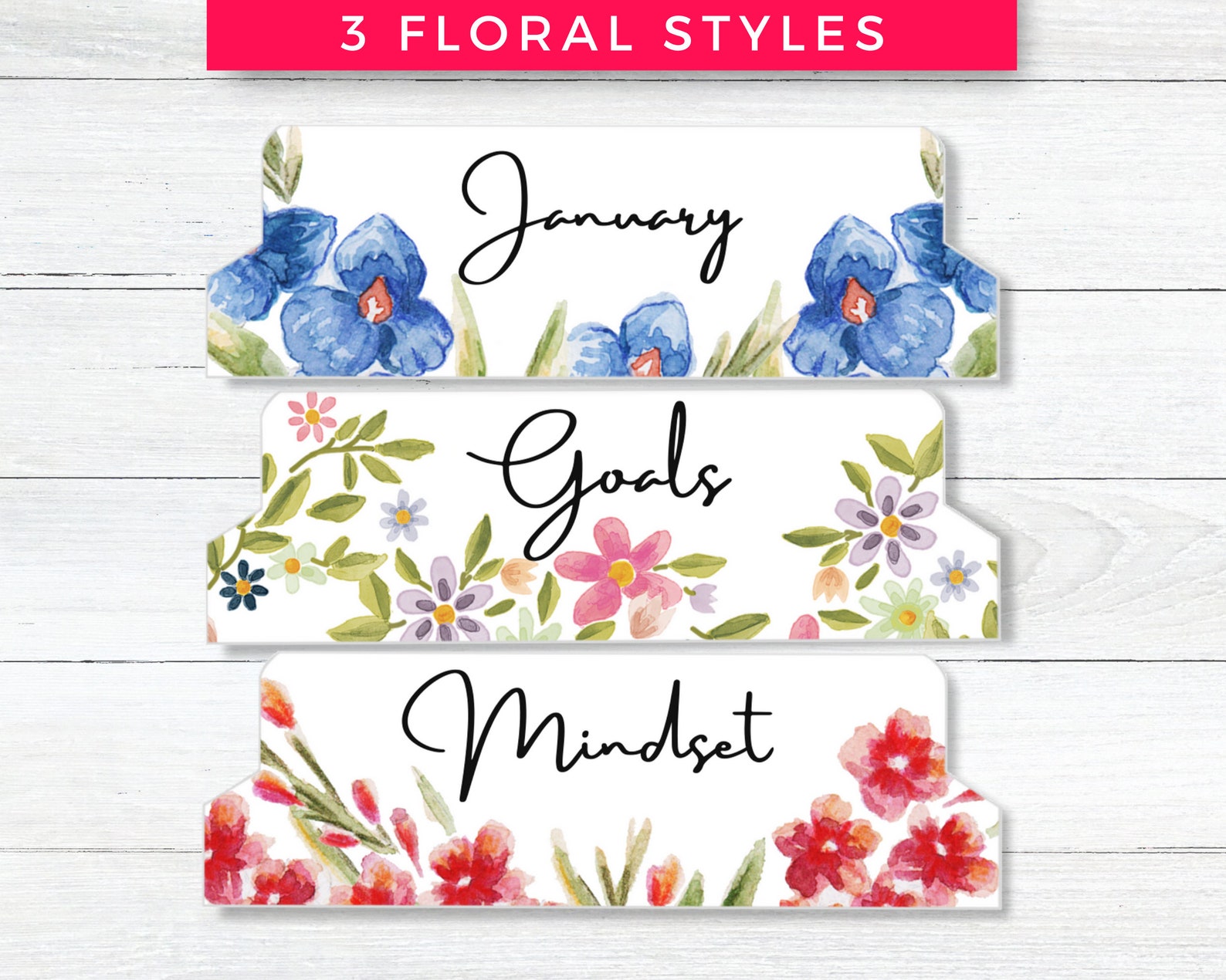 Floral Printable Planner Tabs Folder & Journal Tabs File | Etsy