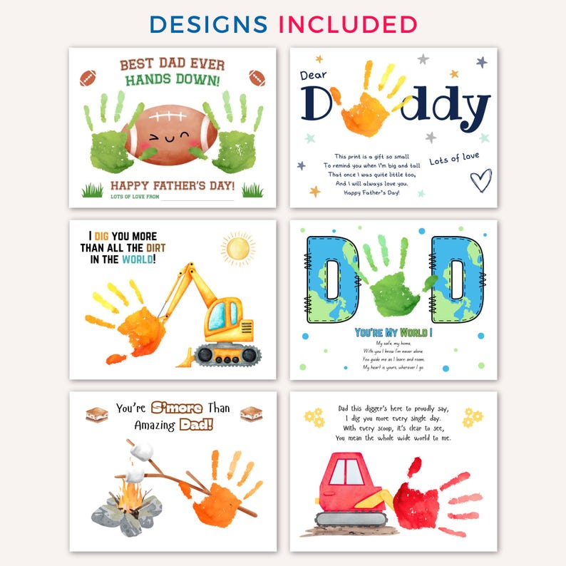 Printable Fathers Day Handprint Art Bundle, Footprint Craft Gift for ...