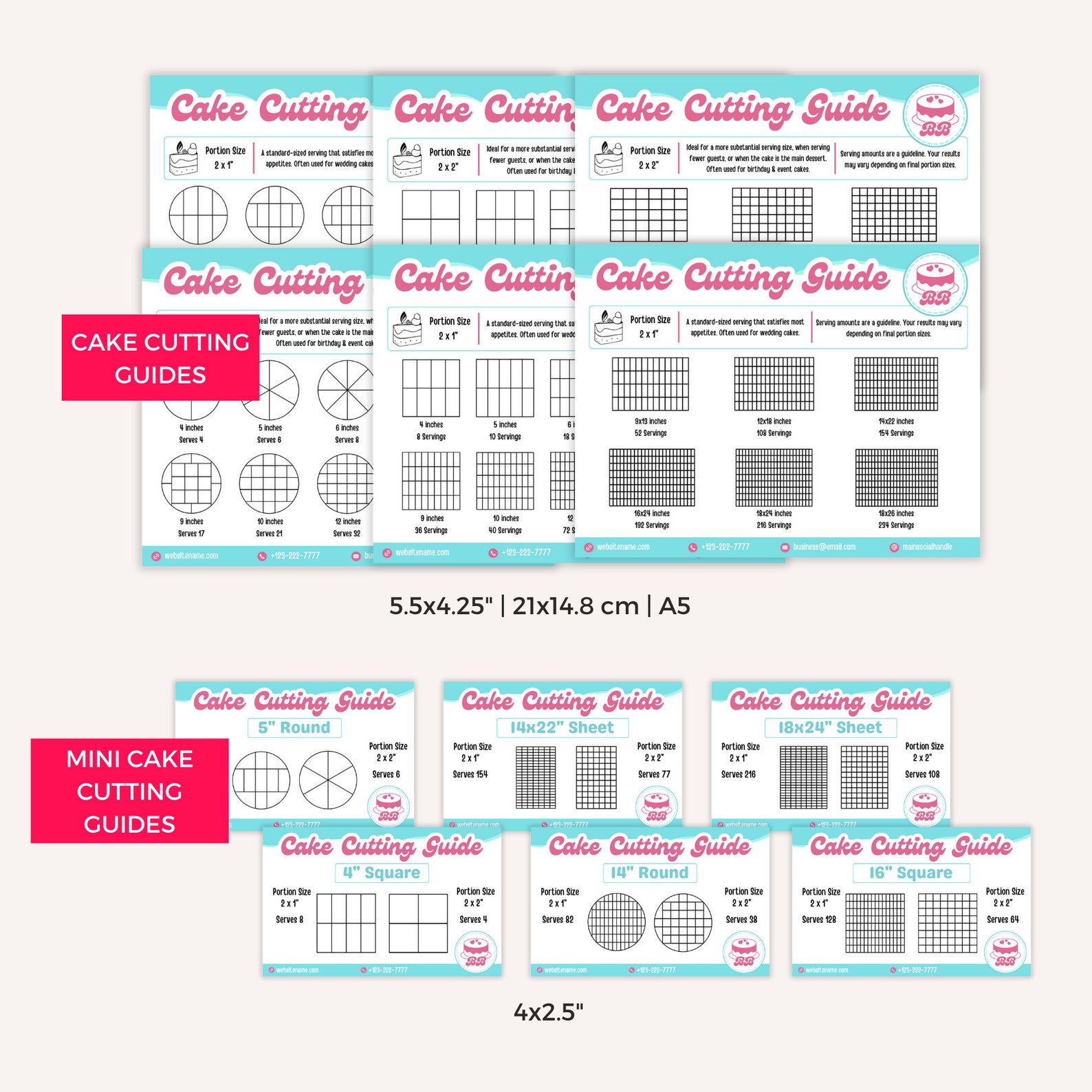 Cake Cutting Guide & Cake Care Cards, Bakery Cake Care Instructions ...