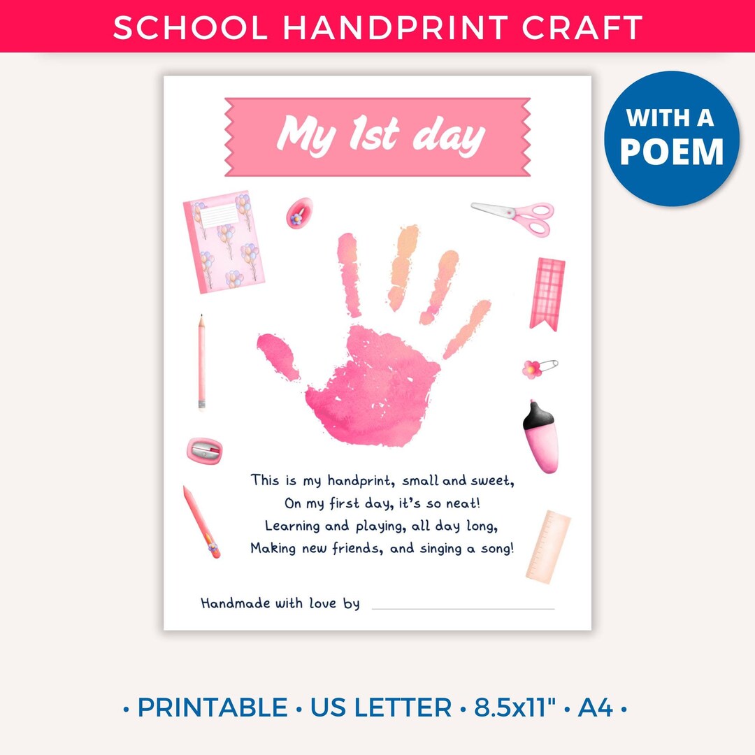 First Day of School Handprint Printable Craft, Back to School Handprint ...