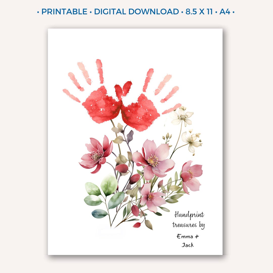 Mothers Day Flower Handprint Art, Printable Handprint Flower Bouquet ...
