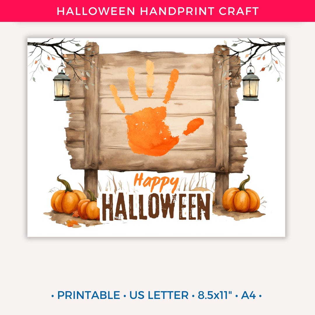 Halloween Handprint Art Sign, Halloween Handprint Craft Printable for ...