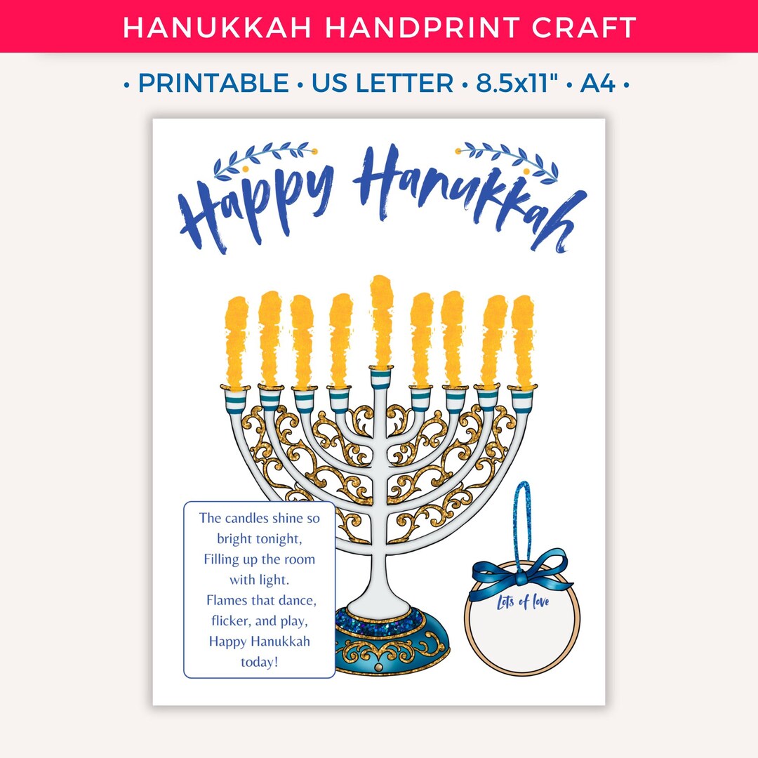 Hanukkah Handprint Craft for Kids, Happy Hanukkah Menorah Handprint Art ...