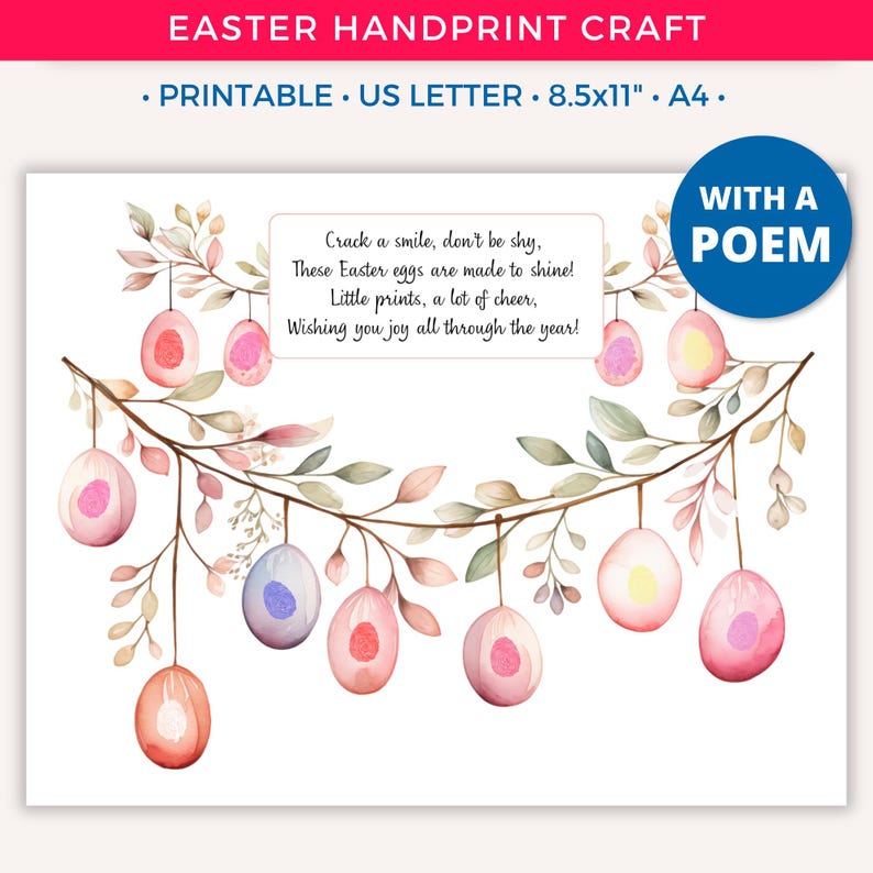 Easter Handprint Craft, Printable Easter Handprint Art for Kids Toddler ...