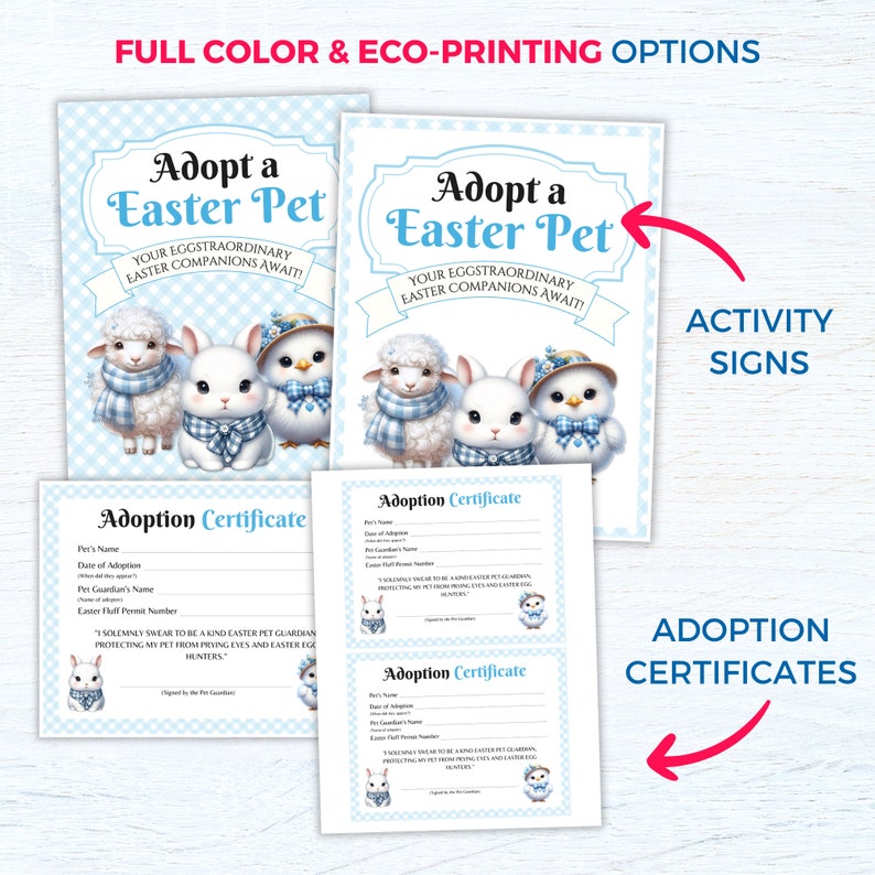 Easter Adopt a Pet Party Favors Printables, Easter Pet Adoption Party ...
