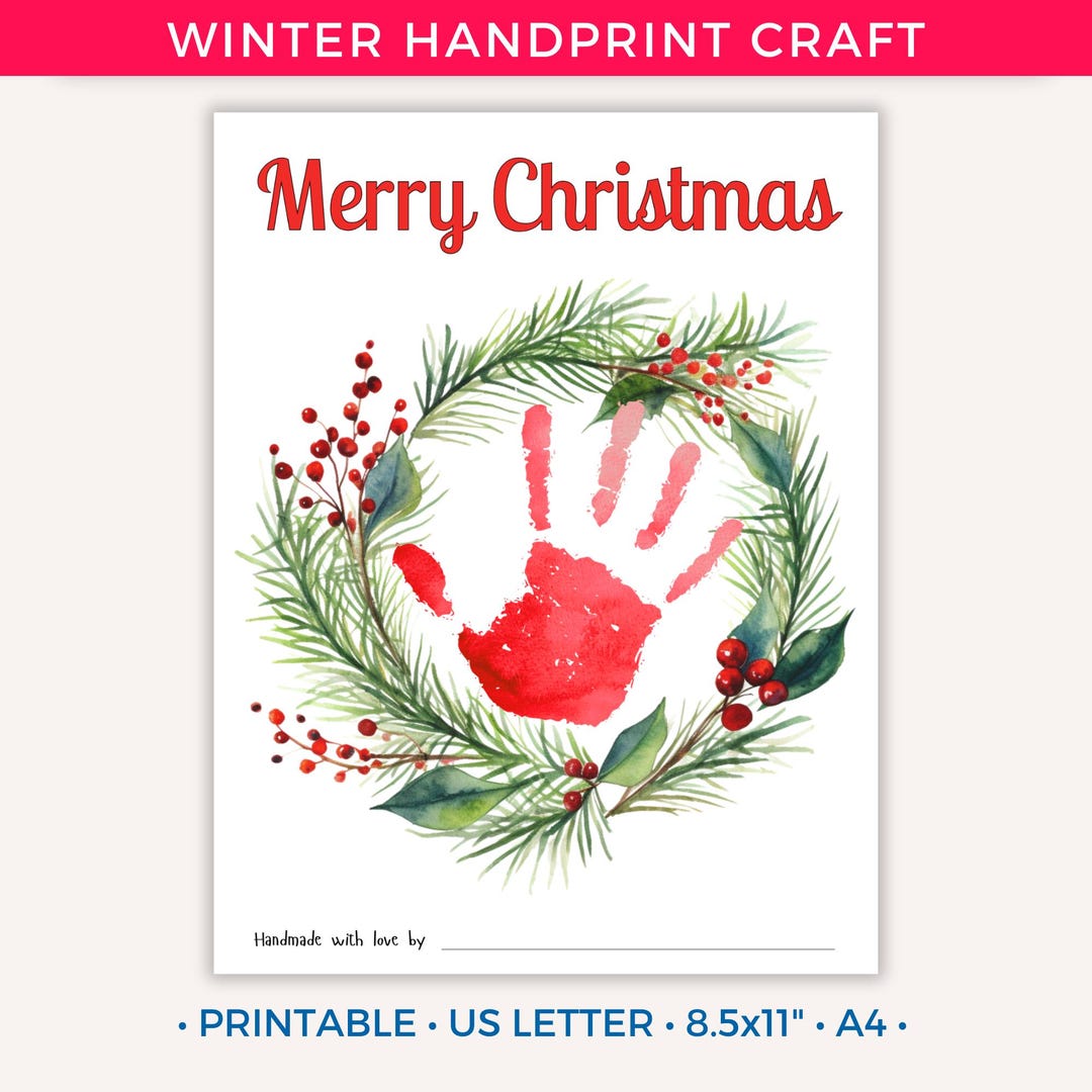 Merry Christmas Handprint Craft, Christmas Handprint Art Printable for ...