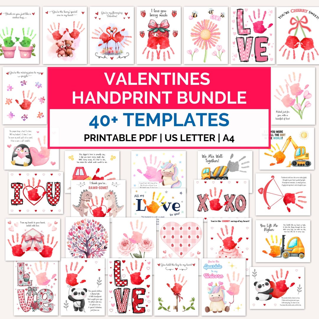 Valentine Day Handprint Printable Craft, Valentines Day Craft Activity ...