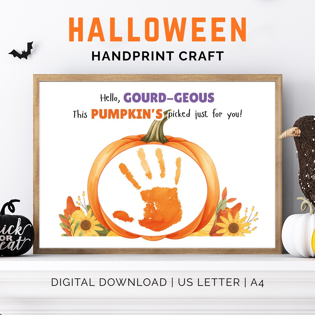 Halloween Handprint Art, Halloween Handprint Craft, Pumpkin Handprint ...