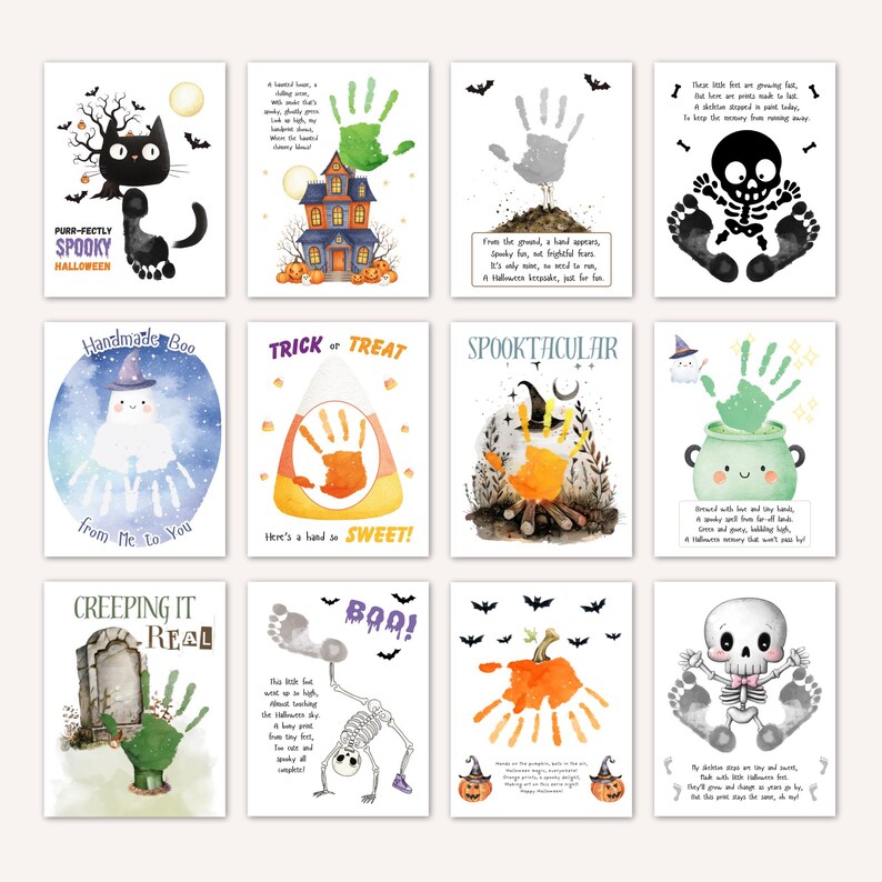 Halloween Handprint Craft Bundle, Fall Handprint Art Printable for ...