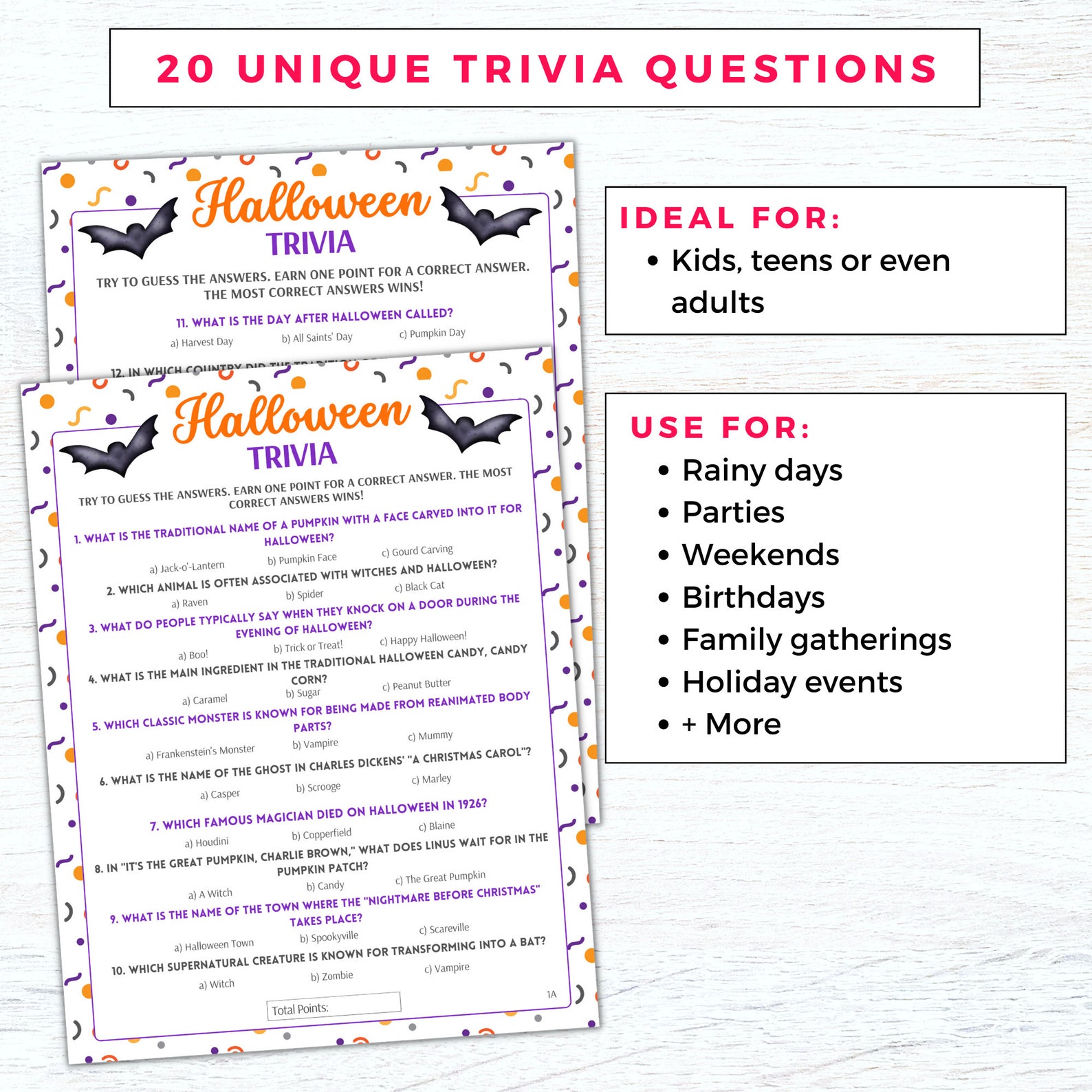 Halloween Trivia Games Fun Printable Halloween Party Games - Etsy