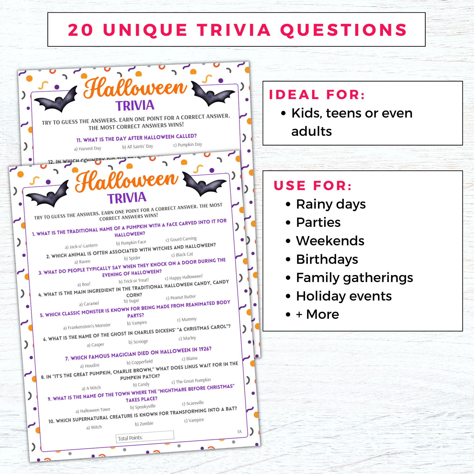 Halloween Trivia Games Fun Printable Halloween Party Games - Etsy