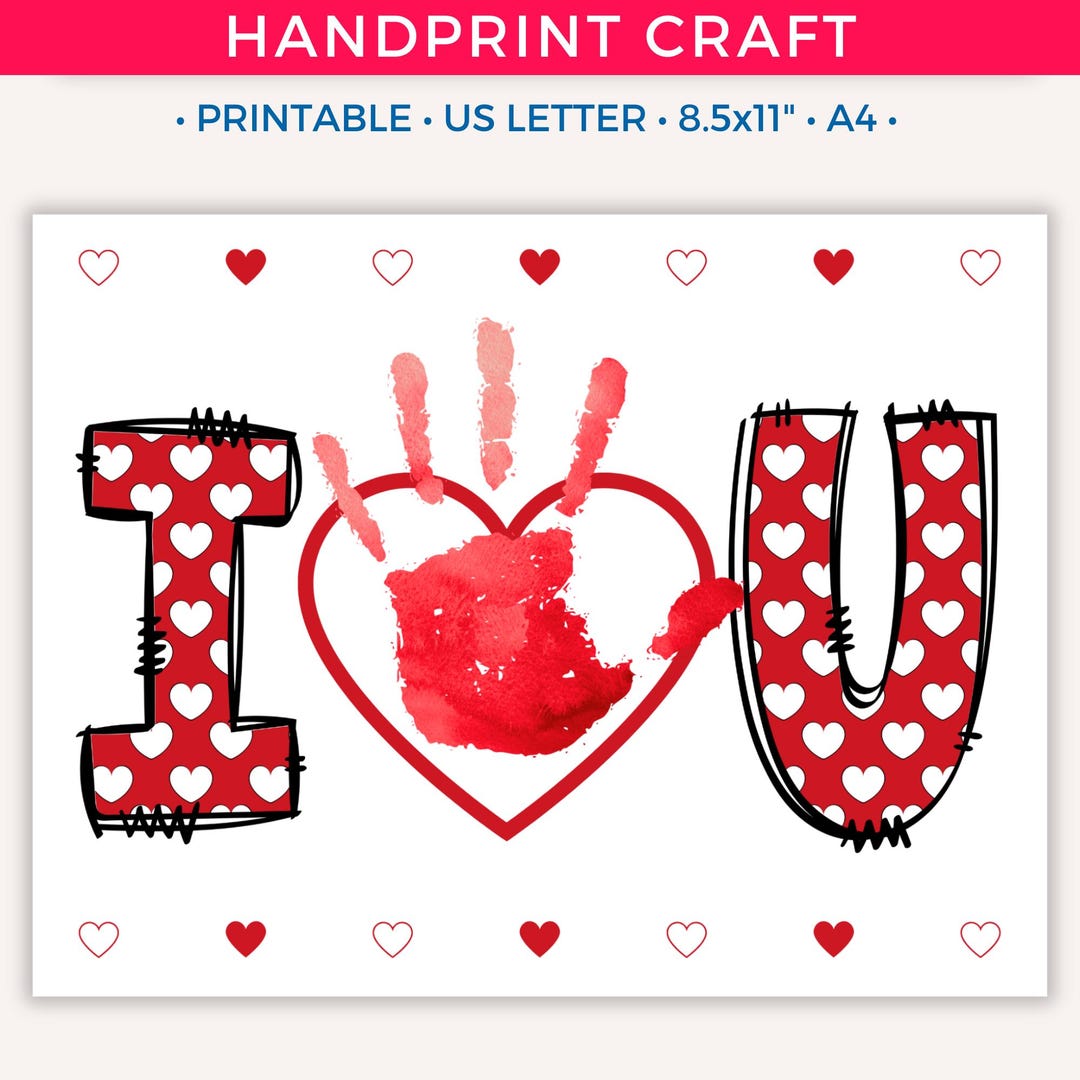 Valentine Day Handprint Printable Craft, Valentines Day Craft Activity ...