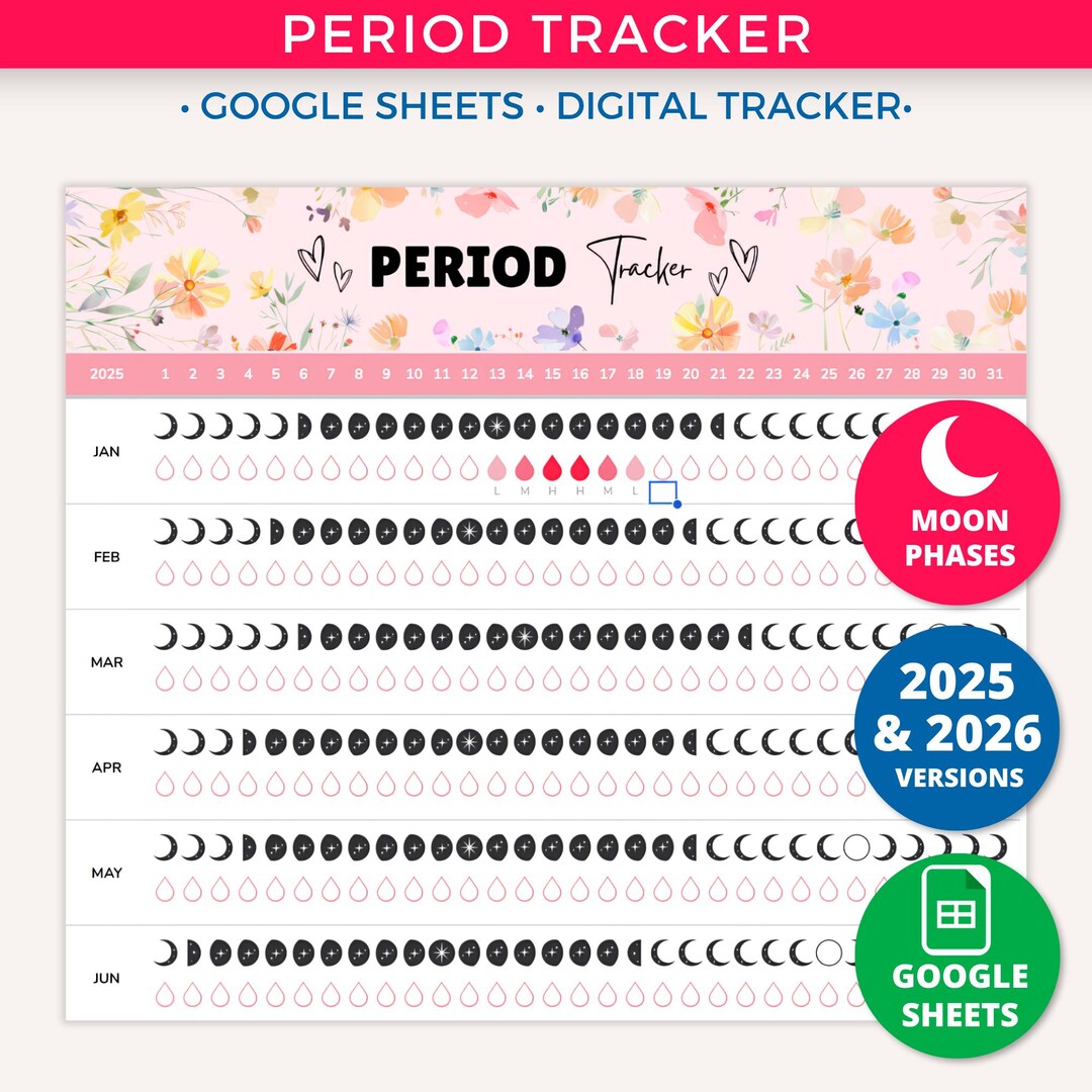Google Sheets Period Tracker, Moon Cycle Tracker, Menstrual Log Moon ...