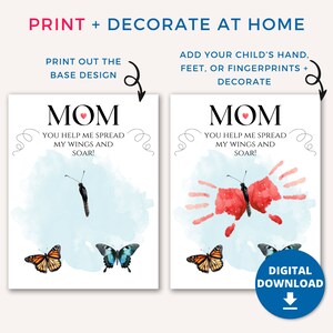 Printable Mothers Day Handprint Art Butterfly, Footprint Craft Gift for ...