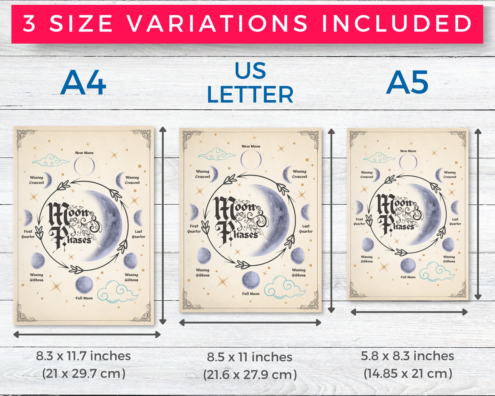 Moon Phases Printable Witch Magic Grimoire Pages Witchcraft - Etsy