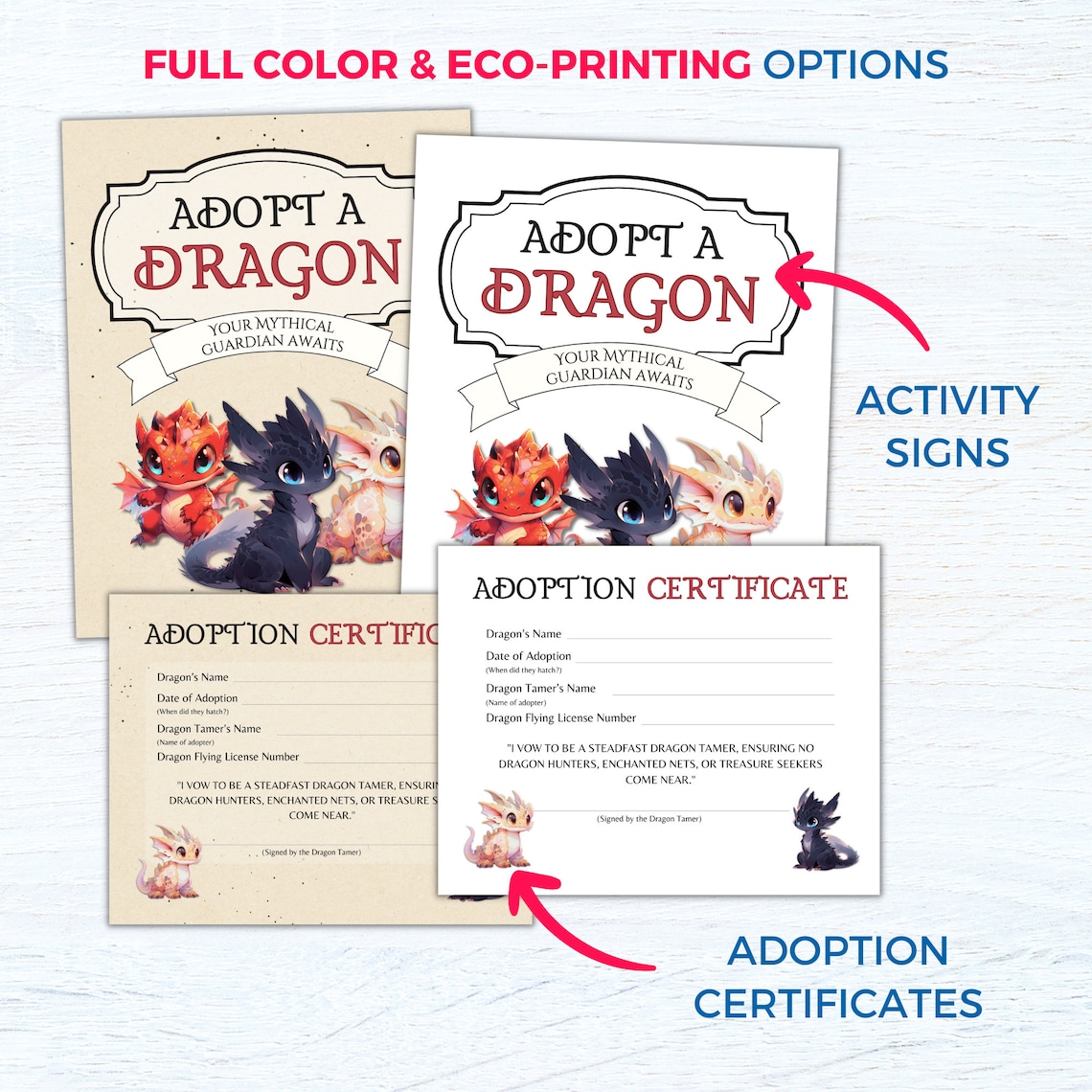 Adopt a Dragon Party Favors Printables, Pet Dragon Adoption Certificate ...
