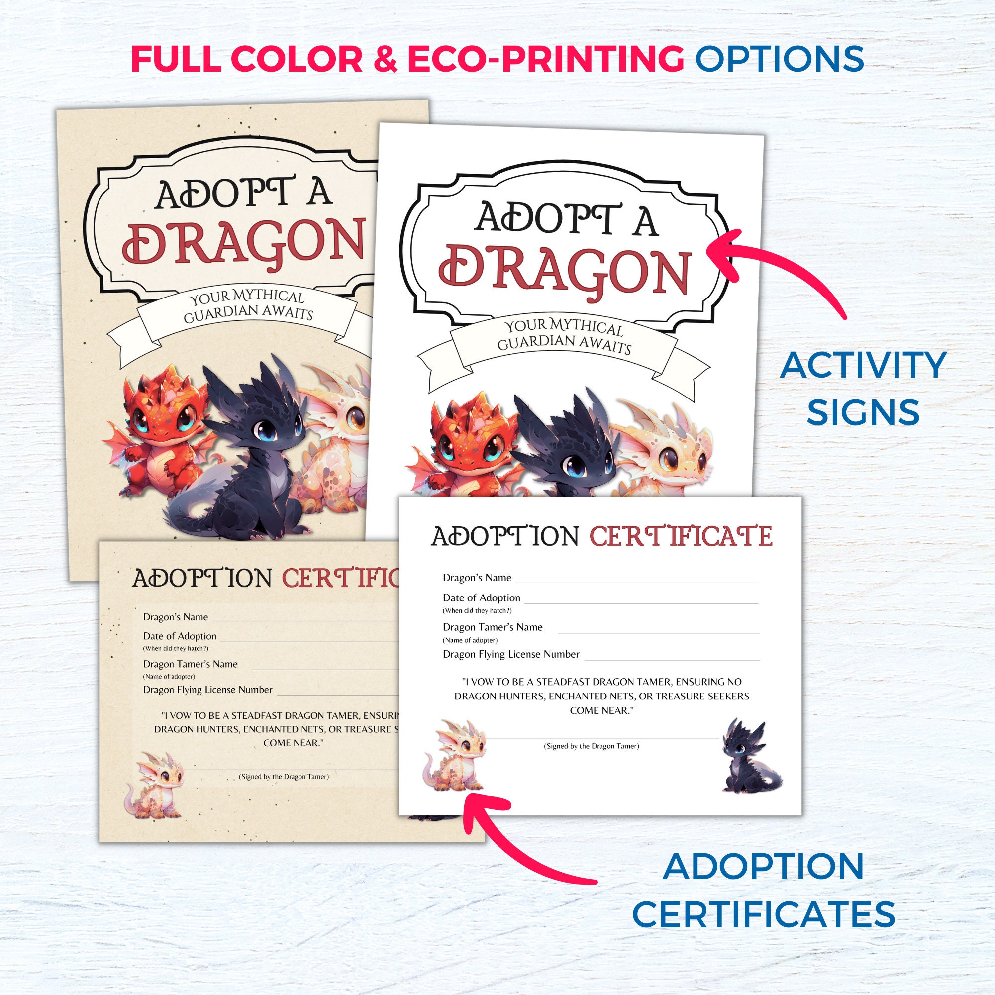 Adopt a Dragon Party Favors Printables, Pet Dragon Adoption Certificate ...