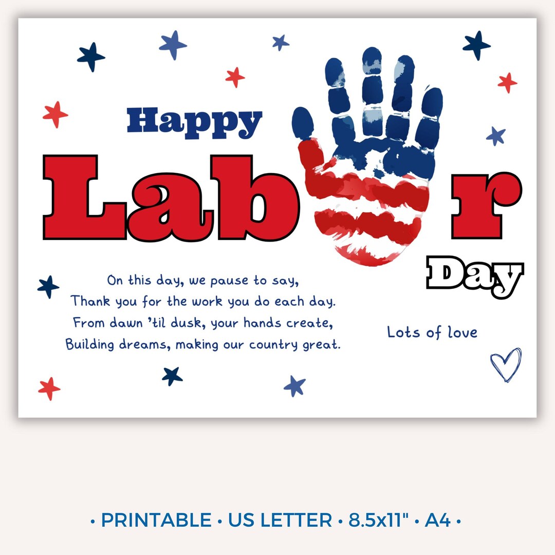Labor Day Handprint Printable Craft, Labor Day Handprint Art, Patriotic ...
