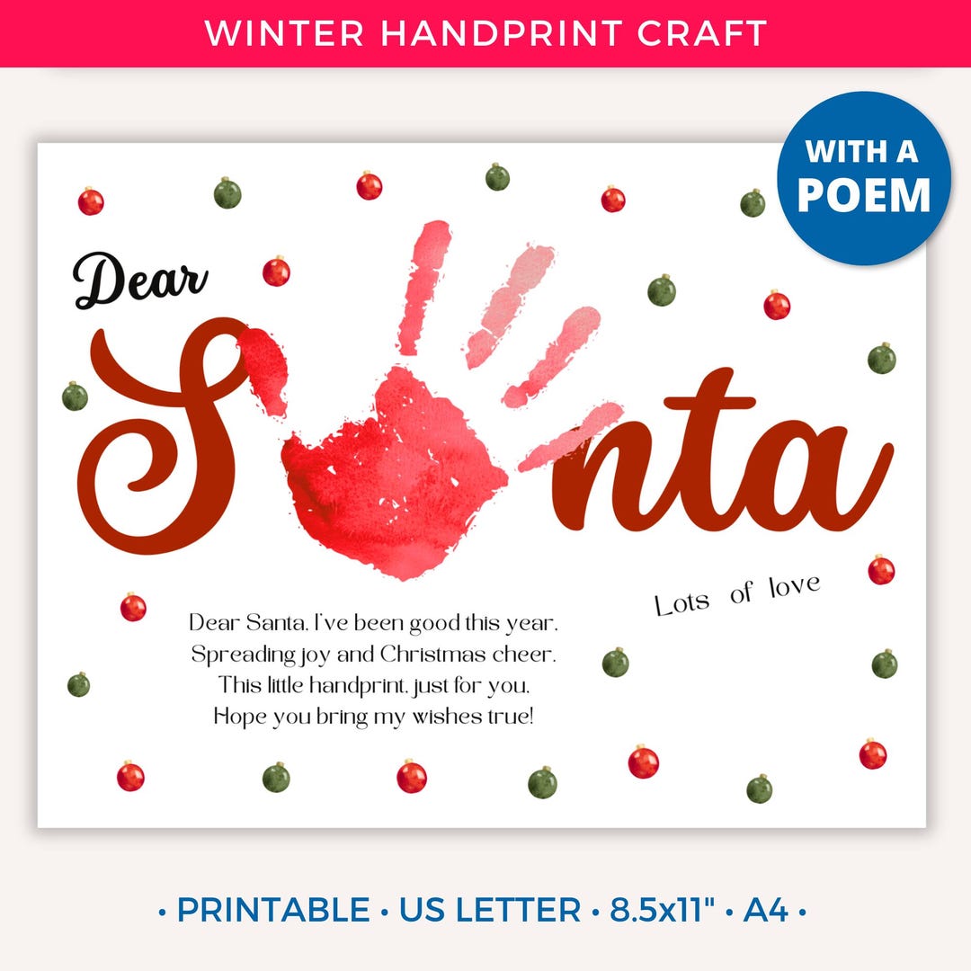 Christmas Handprint Craft, Dear Santa Christmas Handprint Art Printable ...