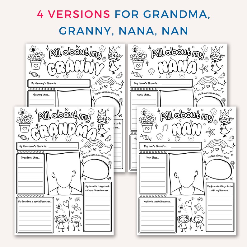 All About My Grandma Coloring Page, Grandma Printable Grandparents Day ...