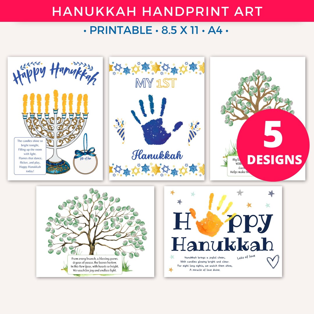 Hanukkah Chanukah Handprint Art Craft Bundle, Printable Happy Hanukkah ...